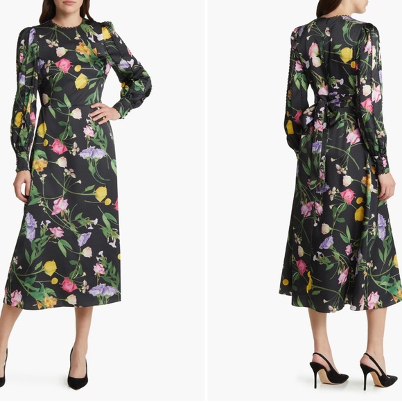 Ted Baker | Dresses | Ted Baker Arianya Blouson Long Sleeve Midi Dress ...
